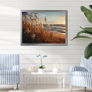 Designart "Beach Grass Sunkissed Sands I" Nautical & Beach Framed Wall Art Living Room - Bed ...
